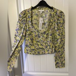 Topshop | Tops | Nwt Topshop 8 Puff Long Sleeve Crop Top Corset Vneck Floral Print Yellow White ...